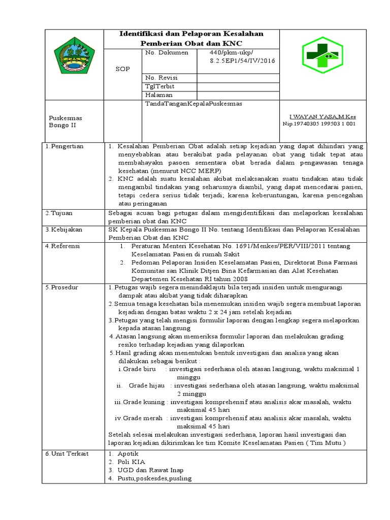Identifikasi Dan Pelaporan Kesalahan Pemberian Obat Dan KNC | PDF Identifikasi Dan Pelaporan Kesalahan Pemberian Obat Dan KNC | PDF