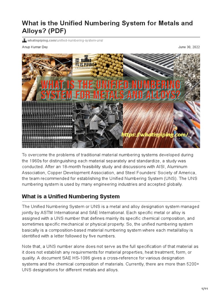 What is the Unified Numbering System for Metals and Alloys | PDF ...