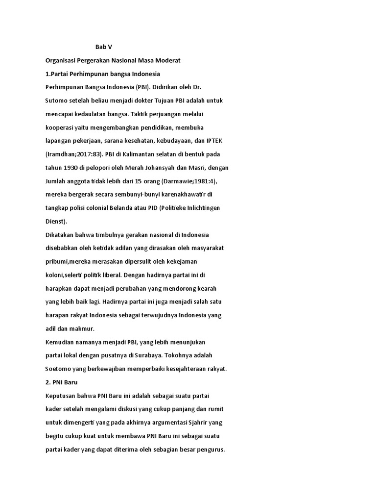BAB 5 Organisasi Pergerakan Nasional Masa Moderat | PDF