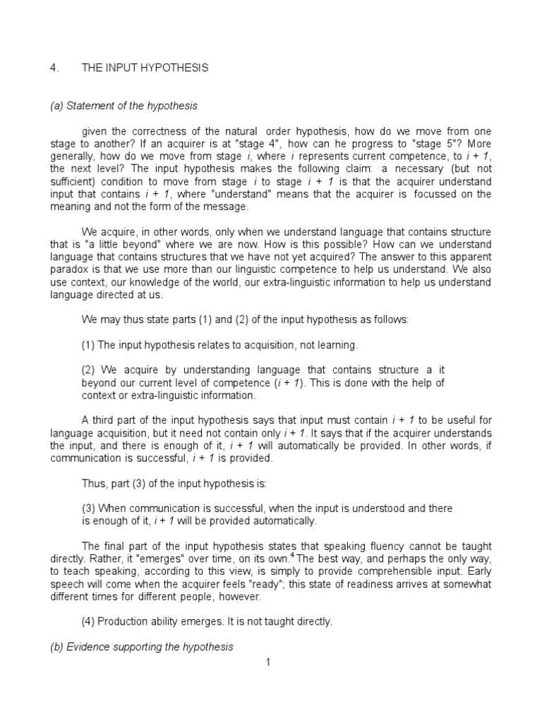 1-Krashen INPUT HYPOTHESIS | PDF | Second Language Acquisition | Language Acquisition