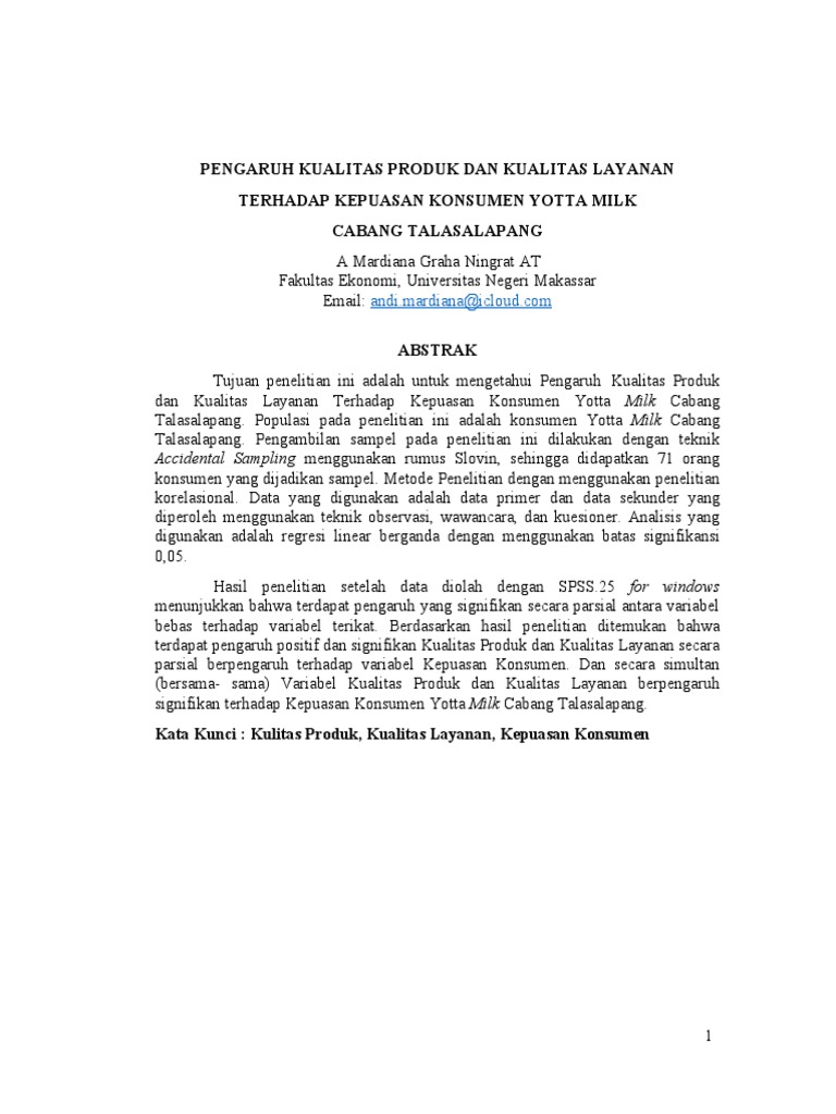 Pengaruh Kualitas Yotta Milk Terhadap Kepuasan | PDF
