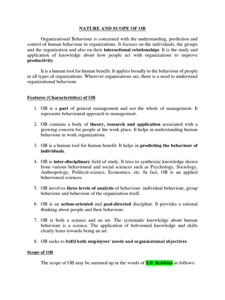 OB - Scope, Fundamental Elements, and Models | PDF | Organizational ...