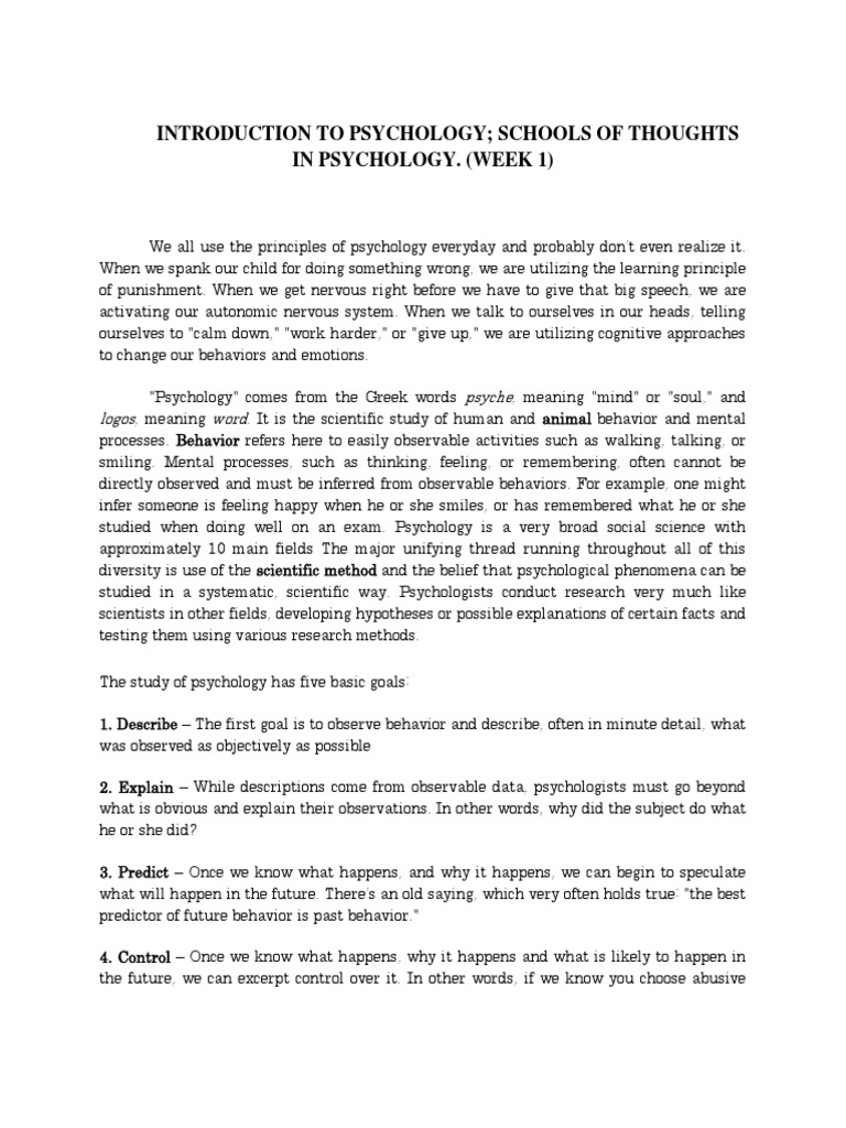 Introduction To Psychology Schools of Thoughts in Psychology. (Week 1 ...