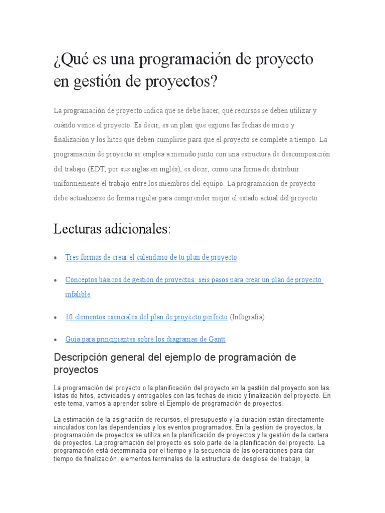 Qué Es Una Programación de Proyecto en Gestión de Proyectos | PDF ...