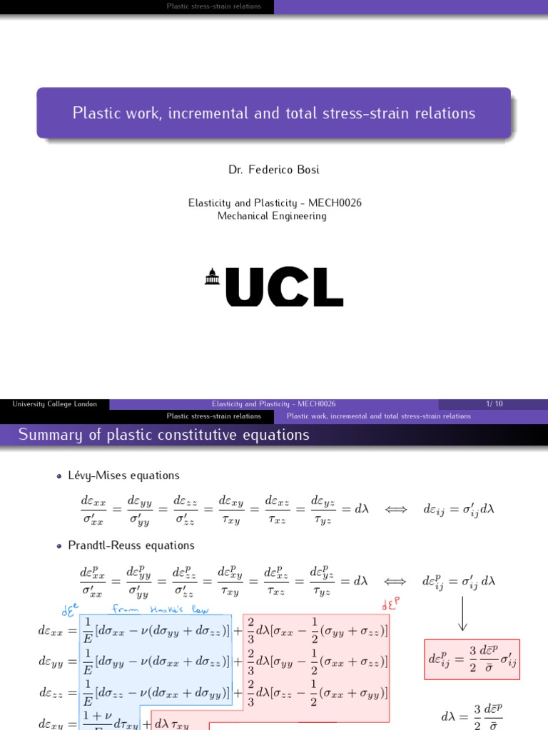 Lecture Notes - 5.8 Plastic Work, Incremental and Total Stress-Strain ...