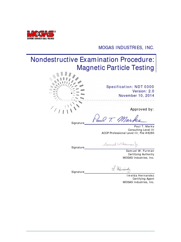 Certification - NDT 300 v2 MOGAS MPT Procedure. | PDF