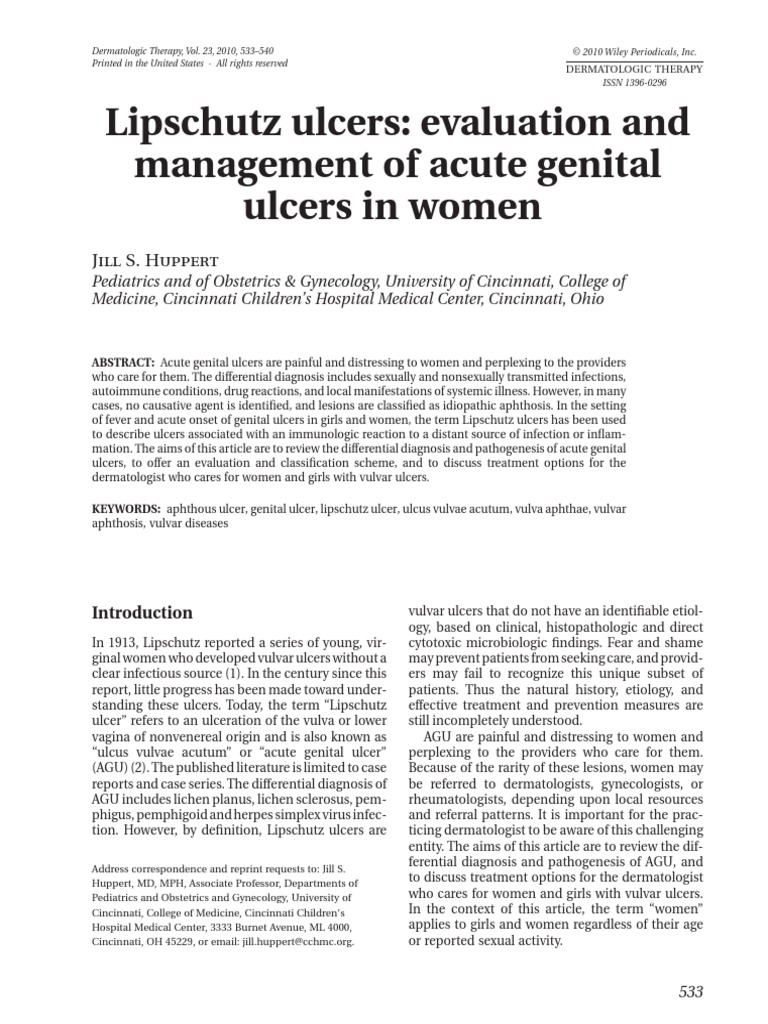 Lipschutz Ulcers: Evaluation and Management of Acute Genital Ulcers in ...
