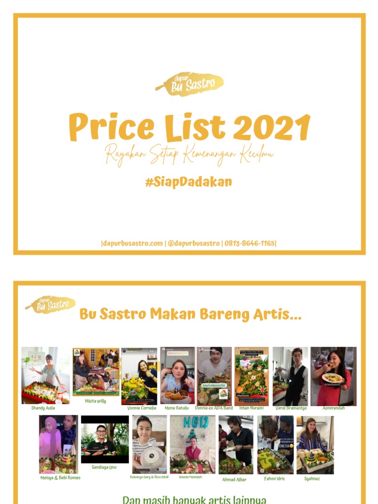 Daftar Harga Dapur Bu Sastro 2021 | PDF
