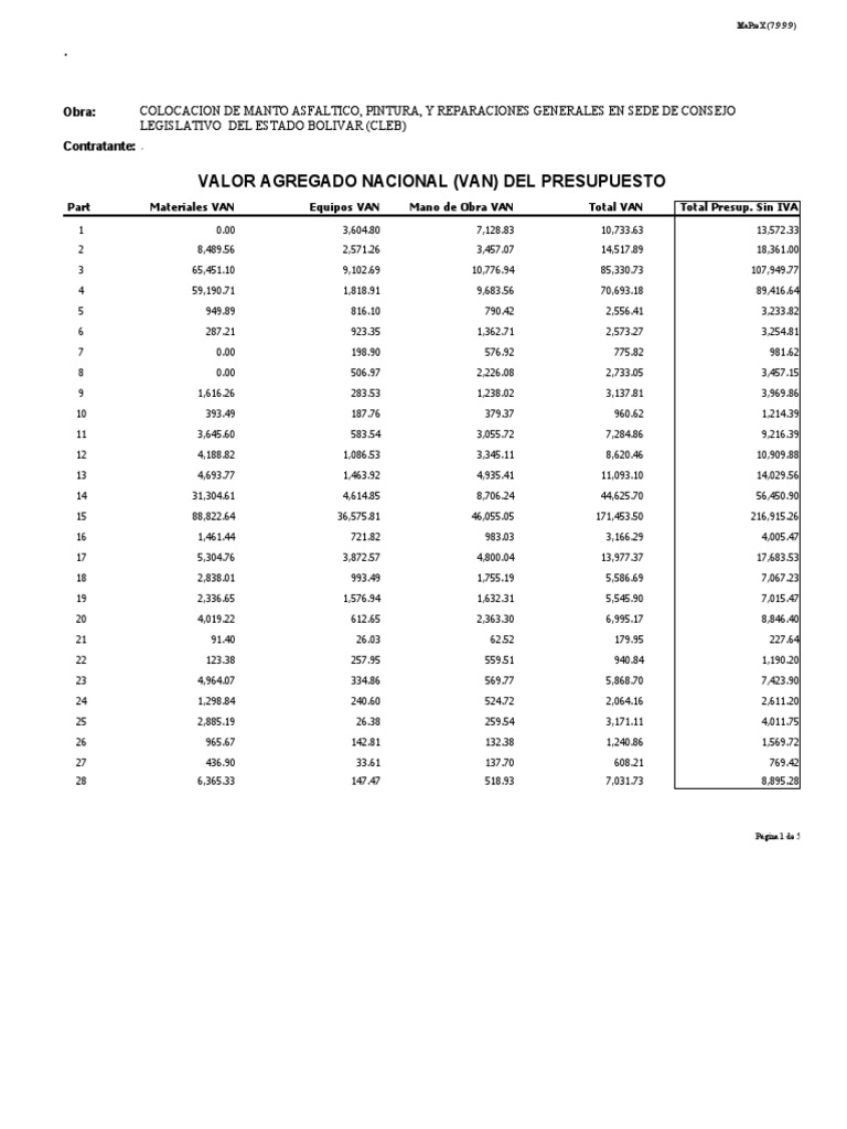 Calculo Del Van | PDF