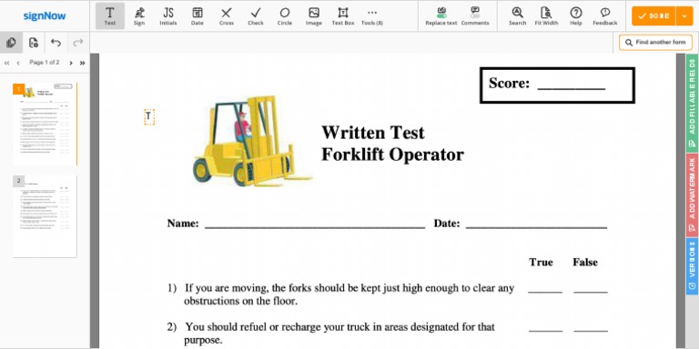 PDFfiller - Forklift Test | PDF