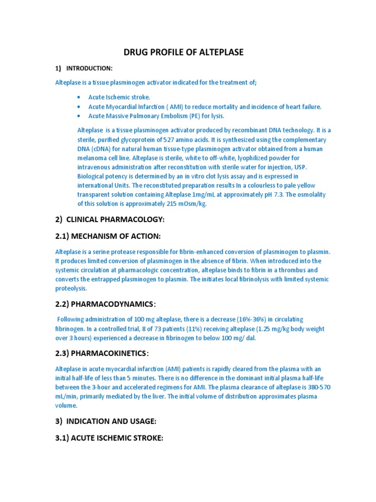 Alteplase Drug Profile | PDF | Stroke | Thrombosis