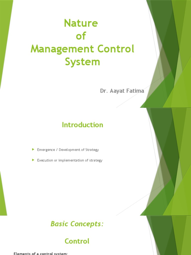 Nature of Management Control System: Dr. Aayat Fatima | PDF | Strategic ...