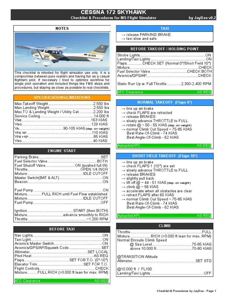 000 JDs CL C172 v0.2 | PDF | Takeoff | Flap (Aeronautics)