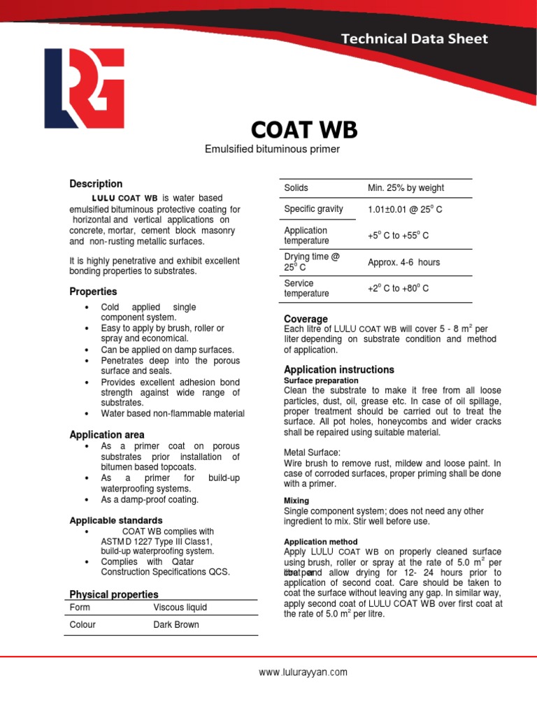 Data Sheet of Bitumen LuluBitucoat - WB | PDF | Asphalt | Economic Sectors