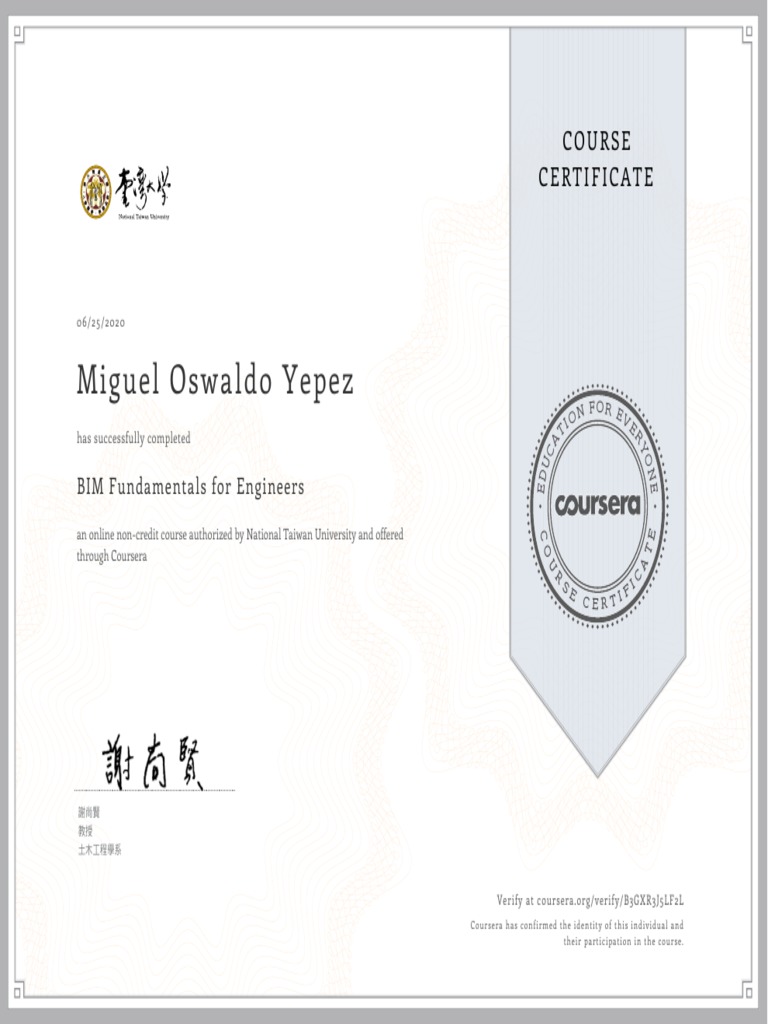 BIM Fundamentals Course Completion Certificate | PDF