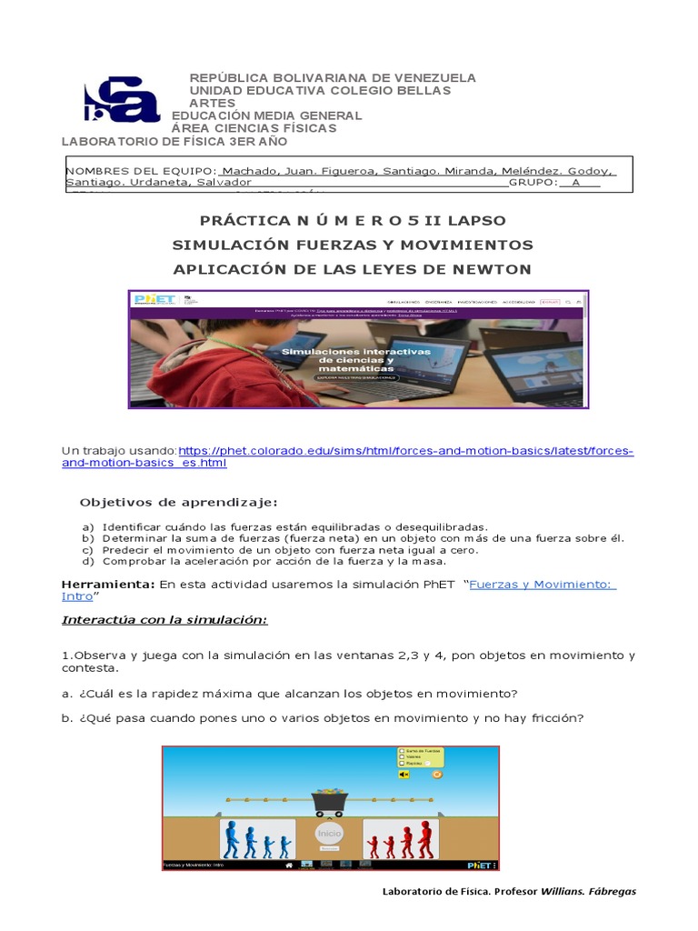 Práctica Fuerzas y Movimientos Aplicación de Las Leyes de Newton | PDF ...