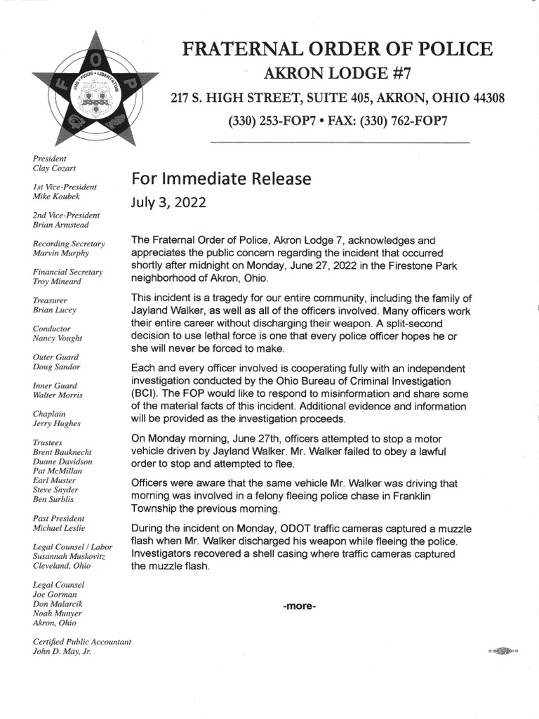 Akron FOP Media Release 07032022 | PDF