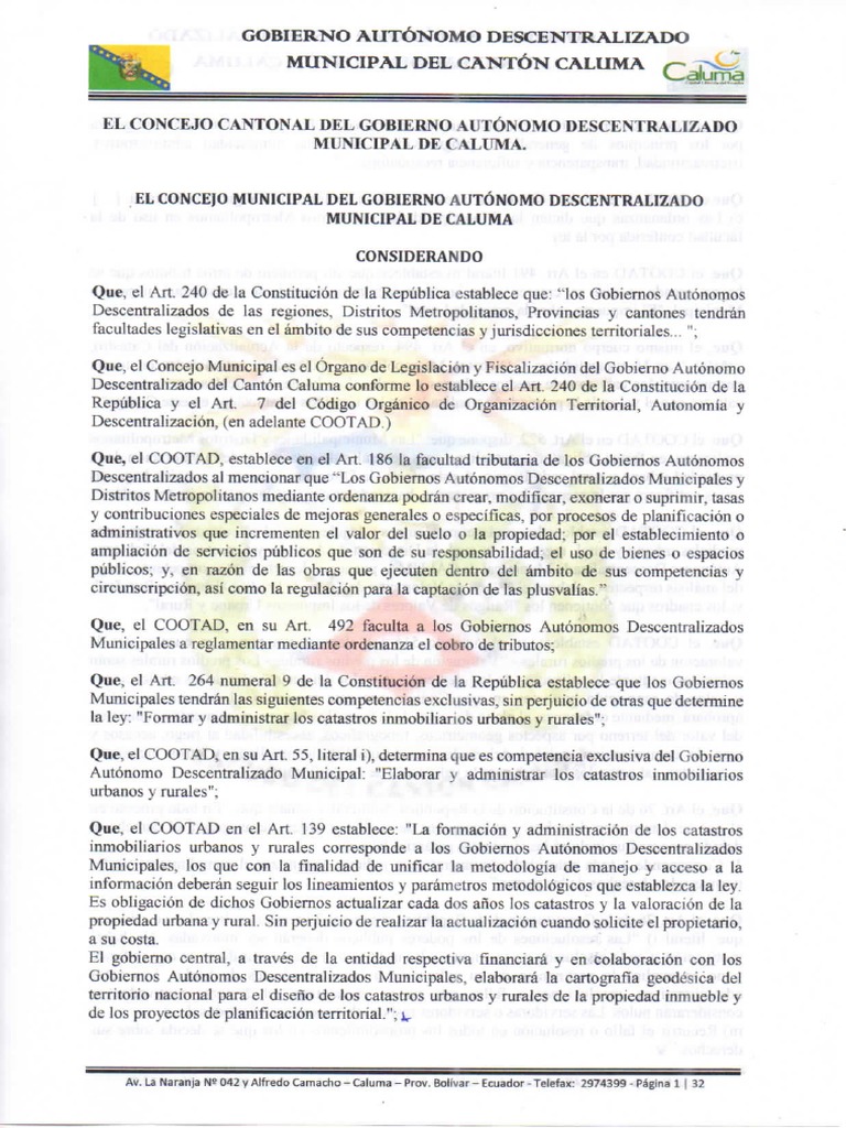 Ordenanza Del Catastro de Los Predios Urbanos Bienio 2022-2023 | PDF