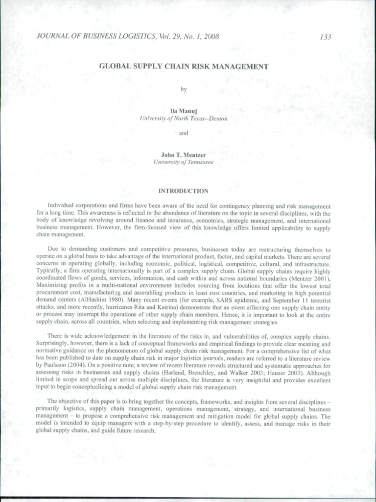 Global Supply Chain Risk Management. | PDF | Risk | Supply Chain Management