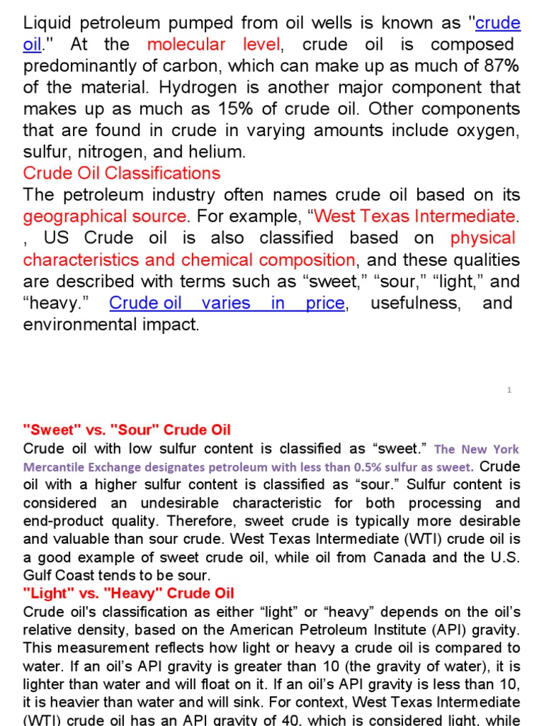 Crude Oil Classifications Explained | PDF | Petroleum | West Texas ...