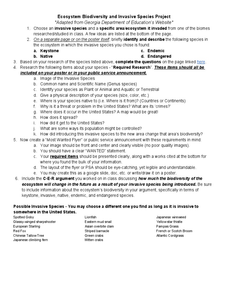 Ecosystem Biodiversity Invasive Species Project | PDF | Invasive ...