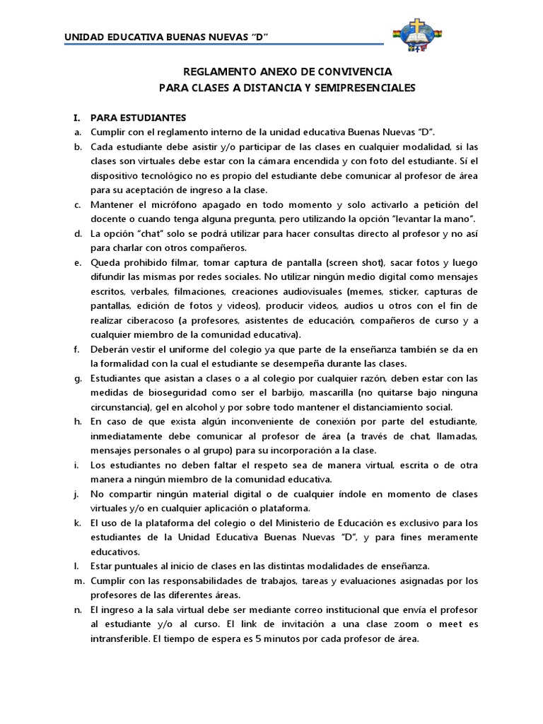 Reglamento Clases Virtuales Buenas Nuevas | PDF | Maestros | Chat en linea