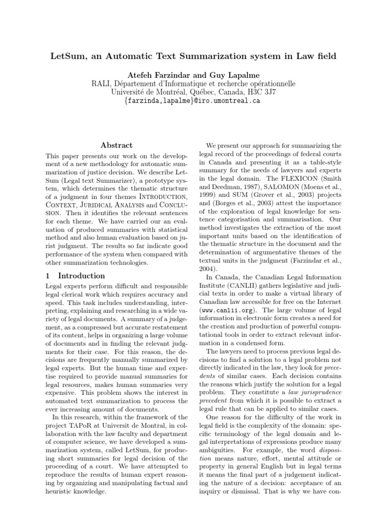 LetSum, An Automatic Text Summarization System in Law Field | PDF ...