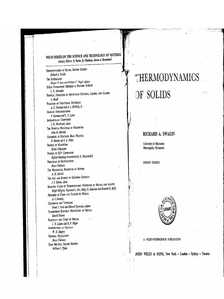 Richard A. Swalin - Thermodynamics of Solids | PDF