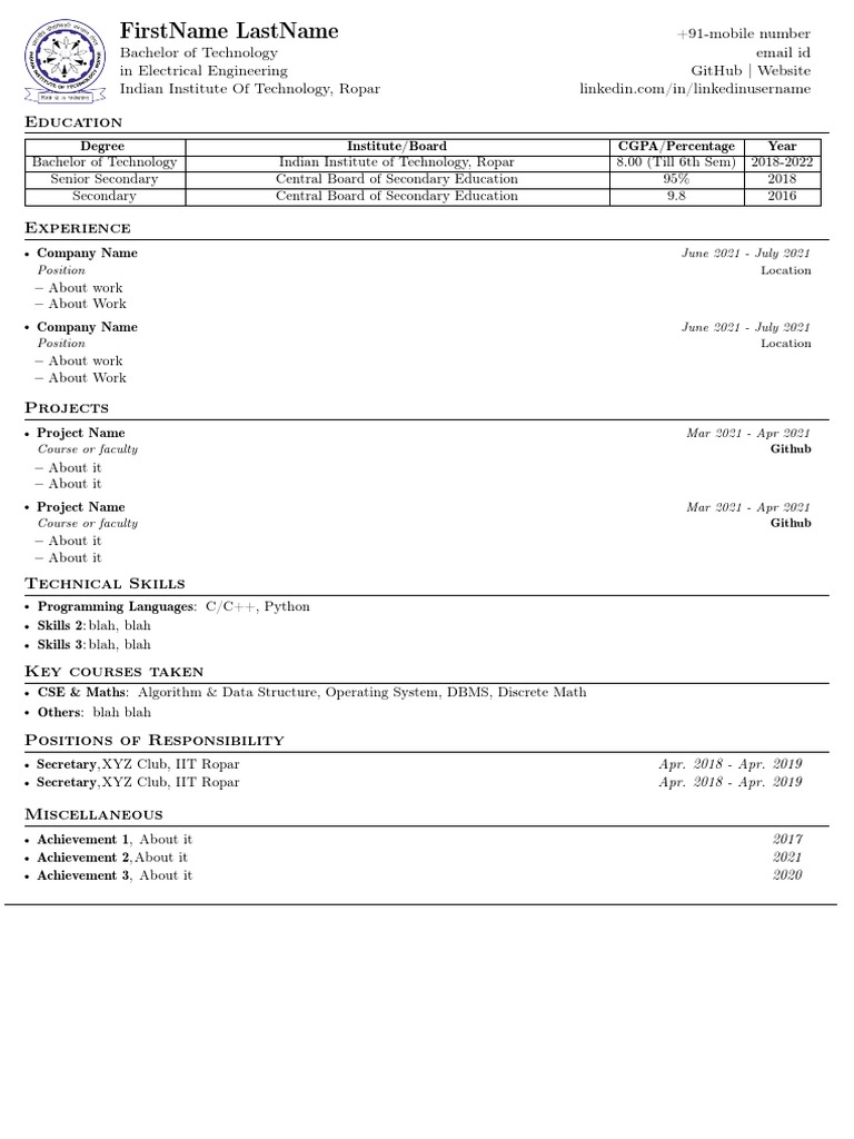 iit-ropar-cv-template | PDF | Information Age | Computing