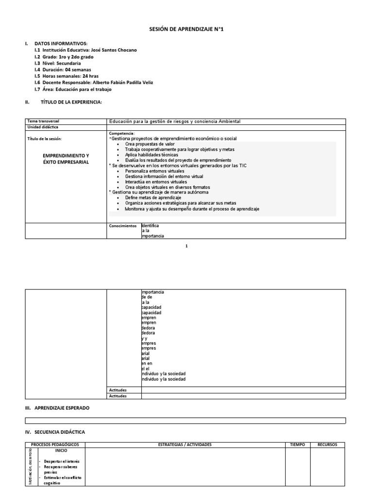 Formato Sesion de Aprendizaje Secundaria | PDF | Evaluación | Aprendizaje