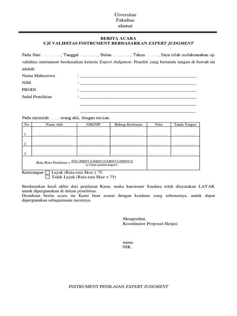 Form Uji Validitas Expert | PDF