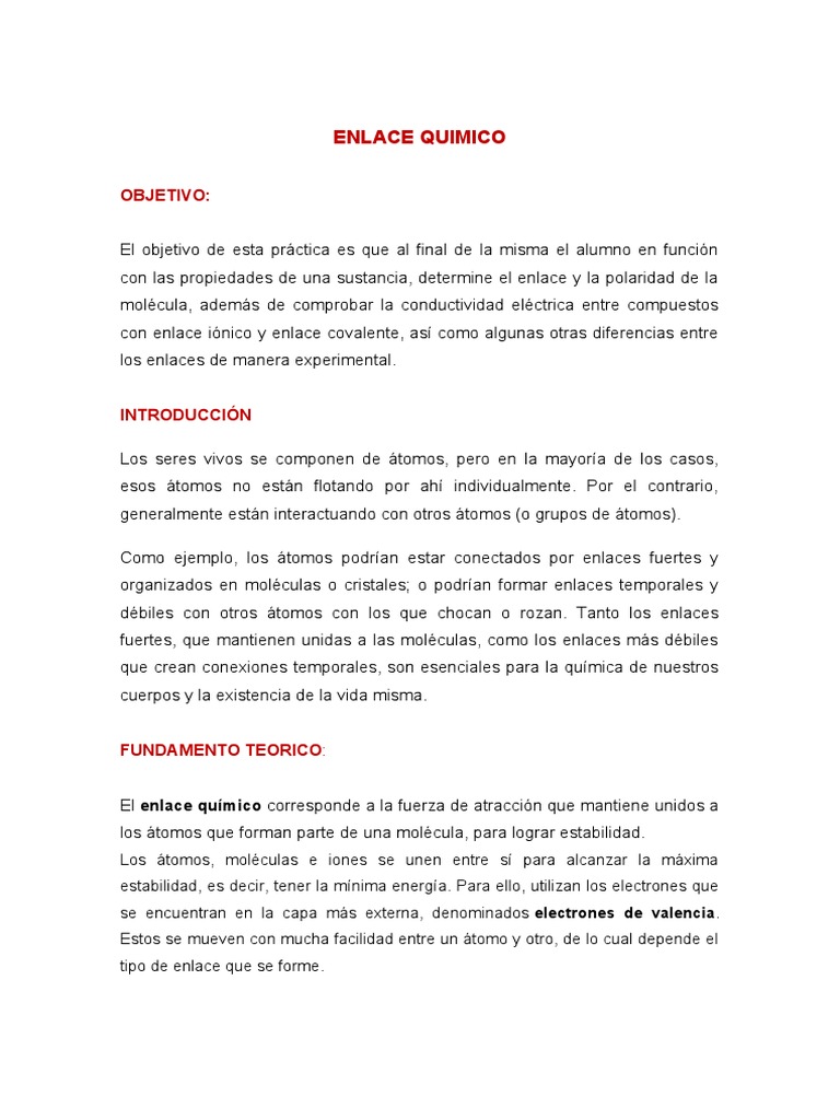 7a Guia de Practica - Enlace Quimico | PDF | Enlace químico | Moléculas