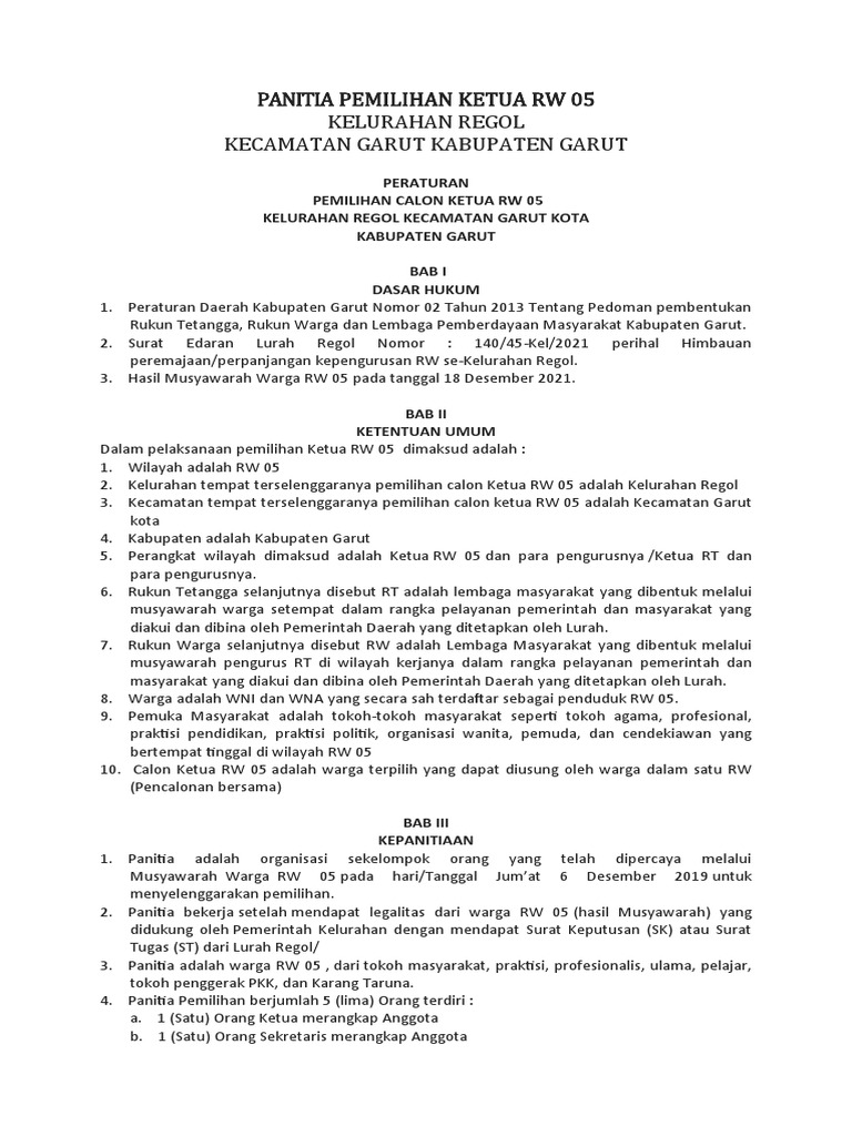 Tata Cara Pemilihan Ketua RW 05 | PDF