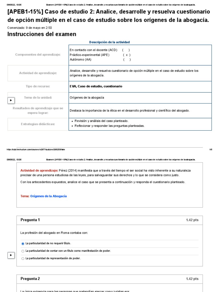 Examen - (APEB1-15%) Caso de Estudio 2 - Analice, Desarrolle y Resuelva Cuestionario de Opción ...