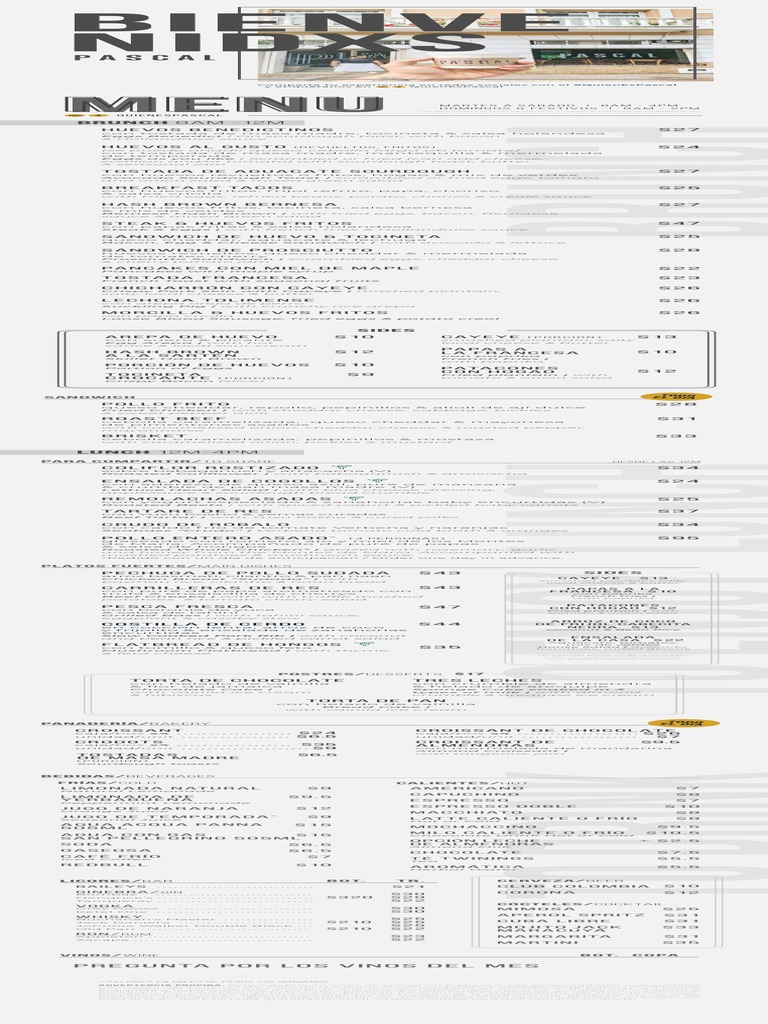 Pascal Menu | PDF | Comida y bebida | Ingredientes de comida