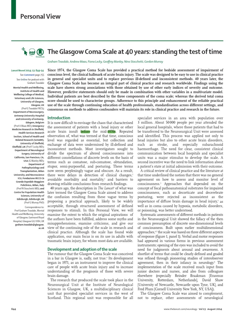 Personal View: Graham Teasdale, Andrew Maas, Fiona Lecky, Geoff Rey ...