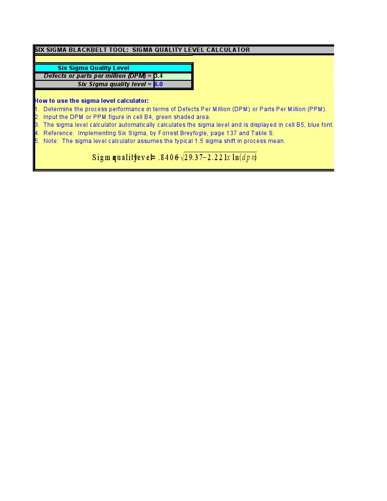 Six Sigma Quality Level Calculator Guide | PDF