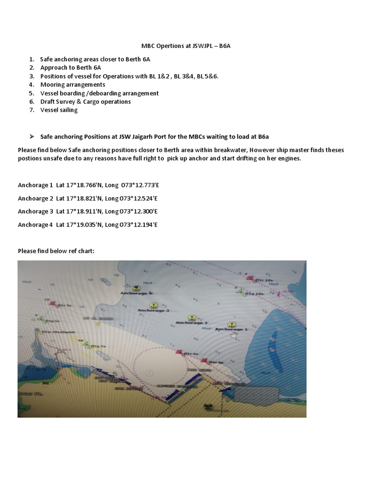 MBC Operations - B6A (JSW Jaigarh Port) | PDF | Anchor | Ships