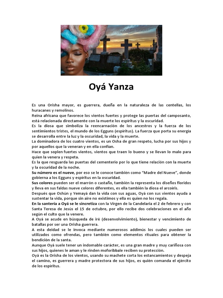Ofrendas y Ritual para Oyá Yanza | PDF | Cocina, comidas y vino | Hogar ...
