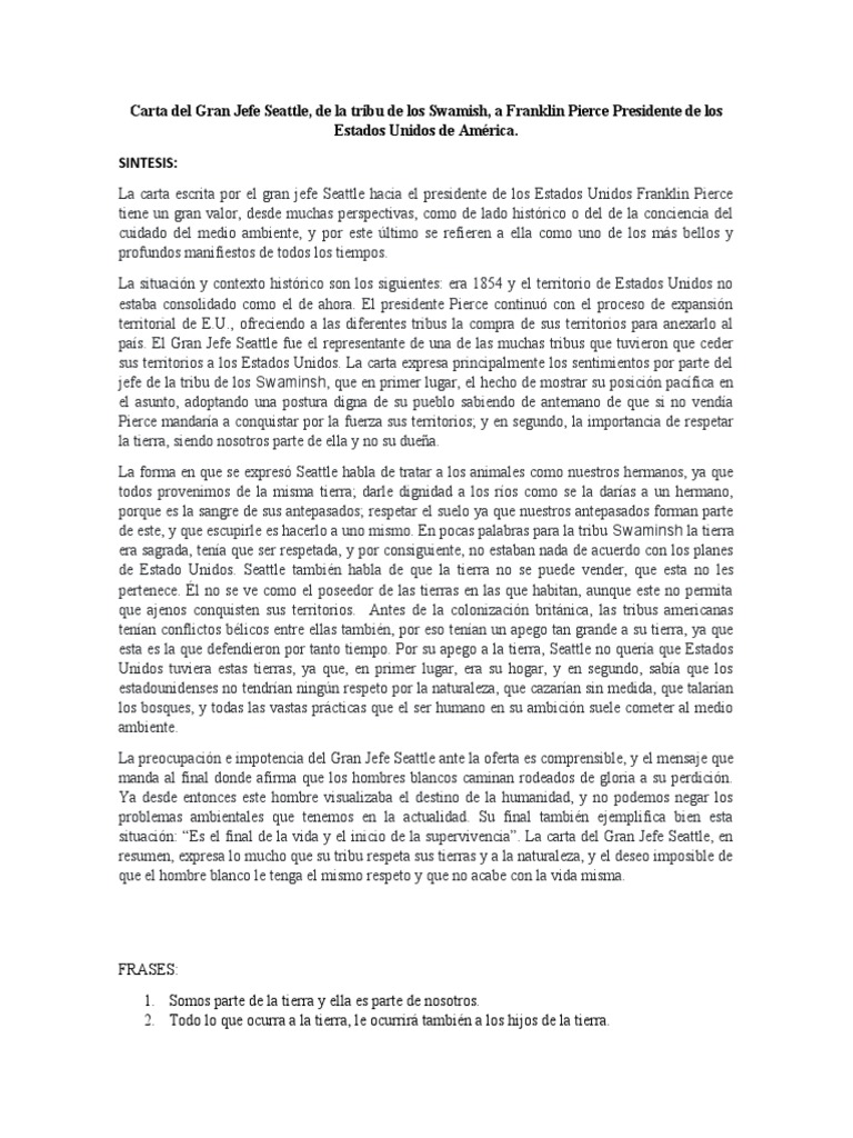 Carta Del Gran Jefe Seattle | PDF | Tribu | Sociedad