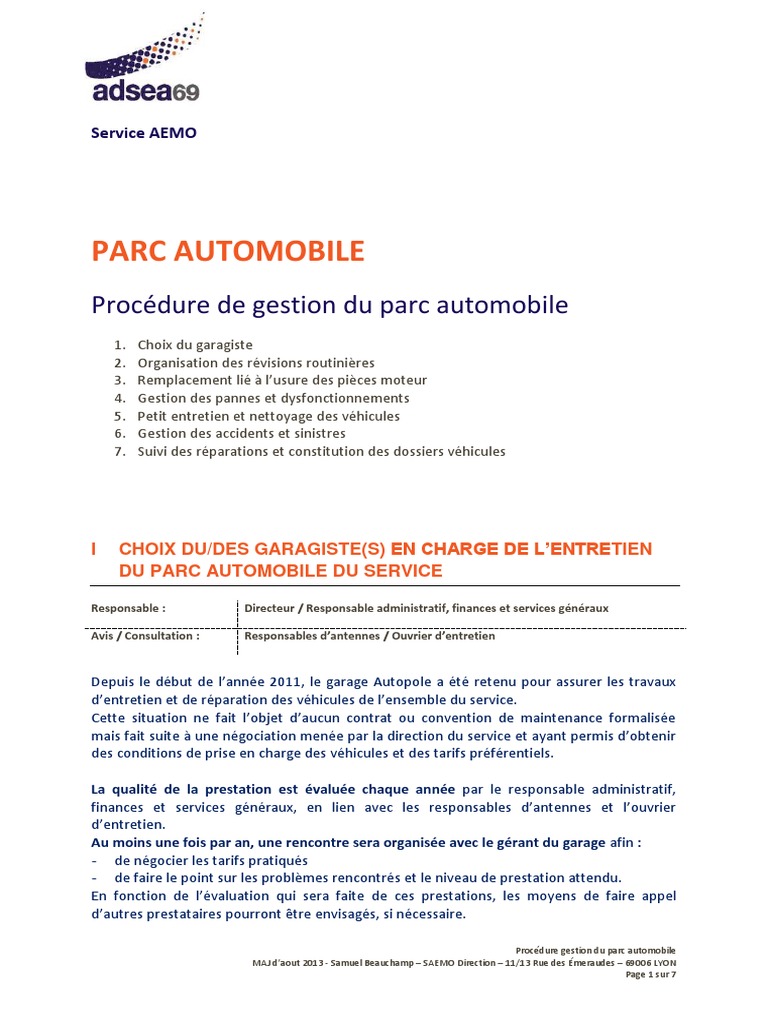 Procédure de gestion du parc automobile | PDF | Voitures | Véhicules