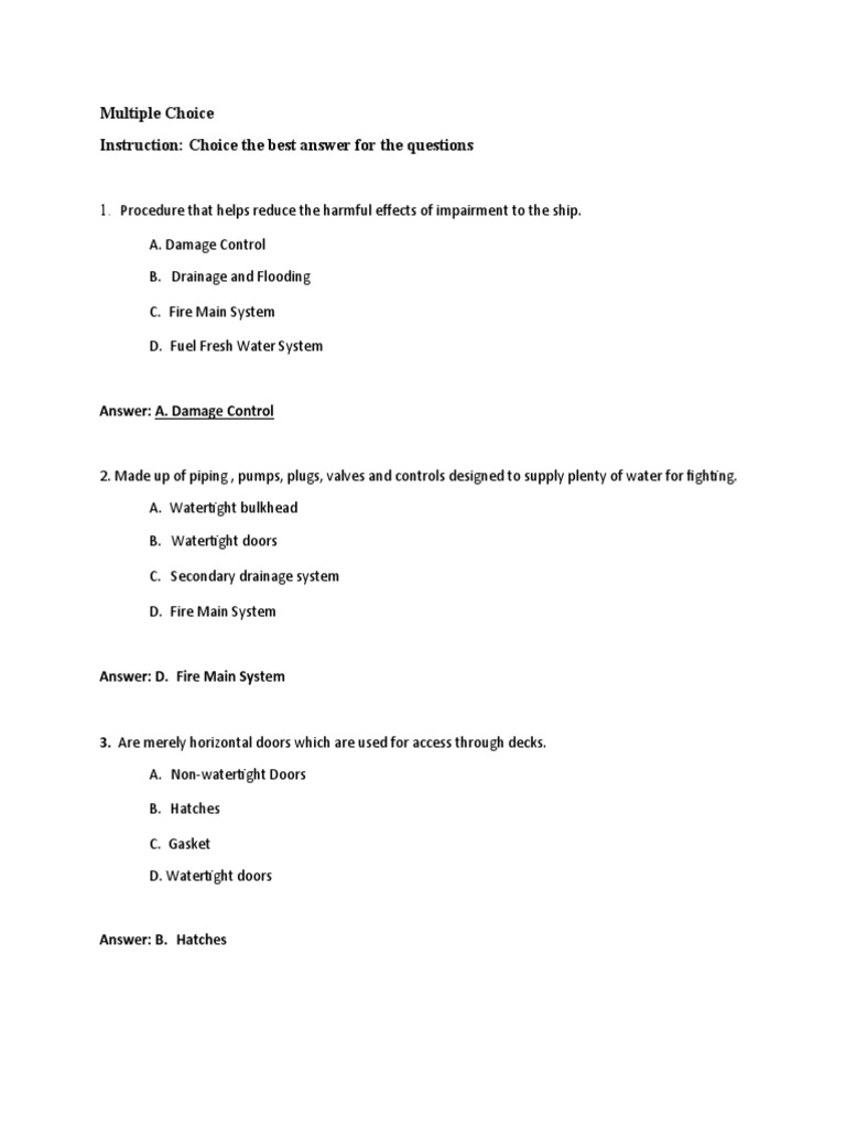 Multiple Choice Instruction: Choice The Best Answer For The Questions ...