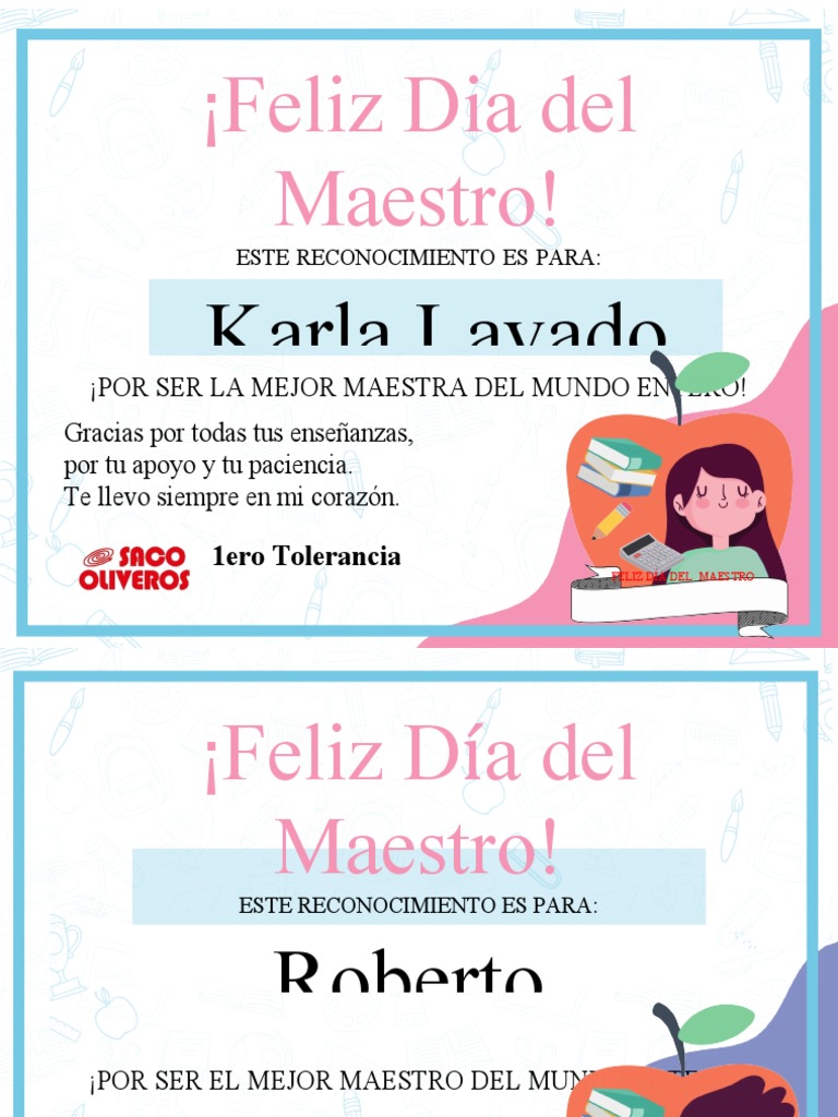 Diplomas Del Día Del Maestro para Imprimir | PDF