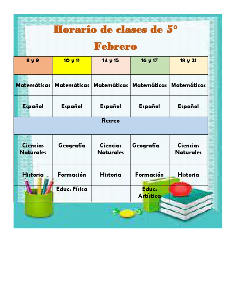 Horario de Clases de 5° | PDF | Ciencias sociales