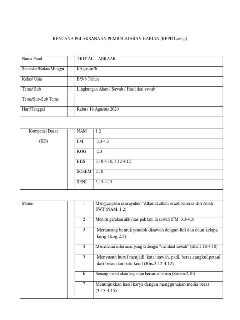 RPPH Paud Tema Hewan | PDF