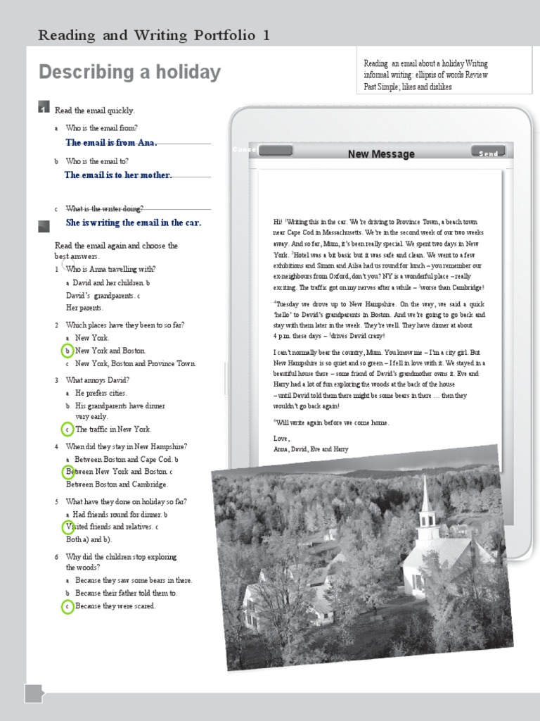 Describing A Holiday: Reading and Writing Portfolio 1 | PDF