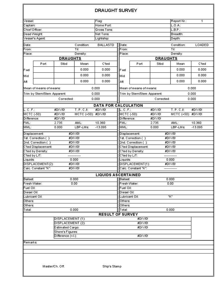 Draught Survey: Draughts Draughts | PDF | Oil | Watercraft