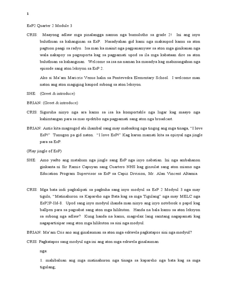 EsP2 Script Module 3 Q2 Final | PDF