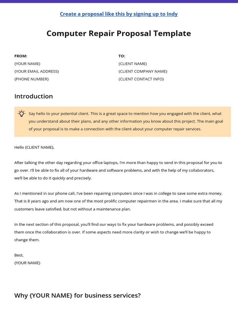 Computer Repair Proposal Template | Download Free PDF | Computer ...