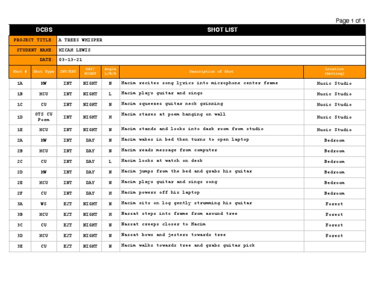 Lewis Shot List | PDF